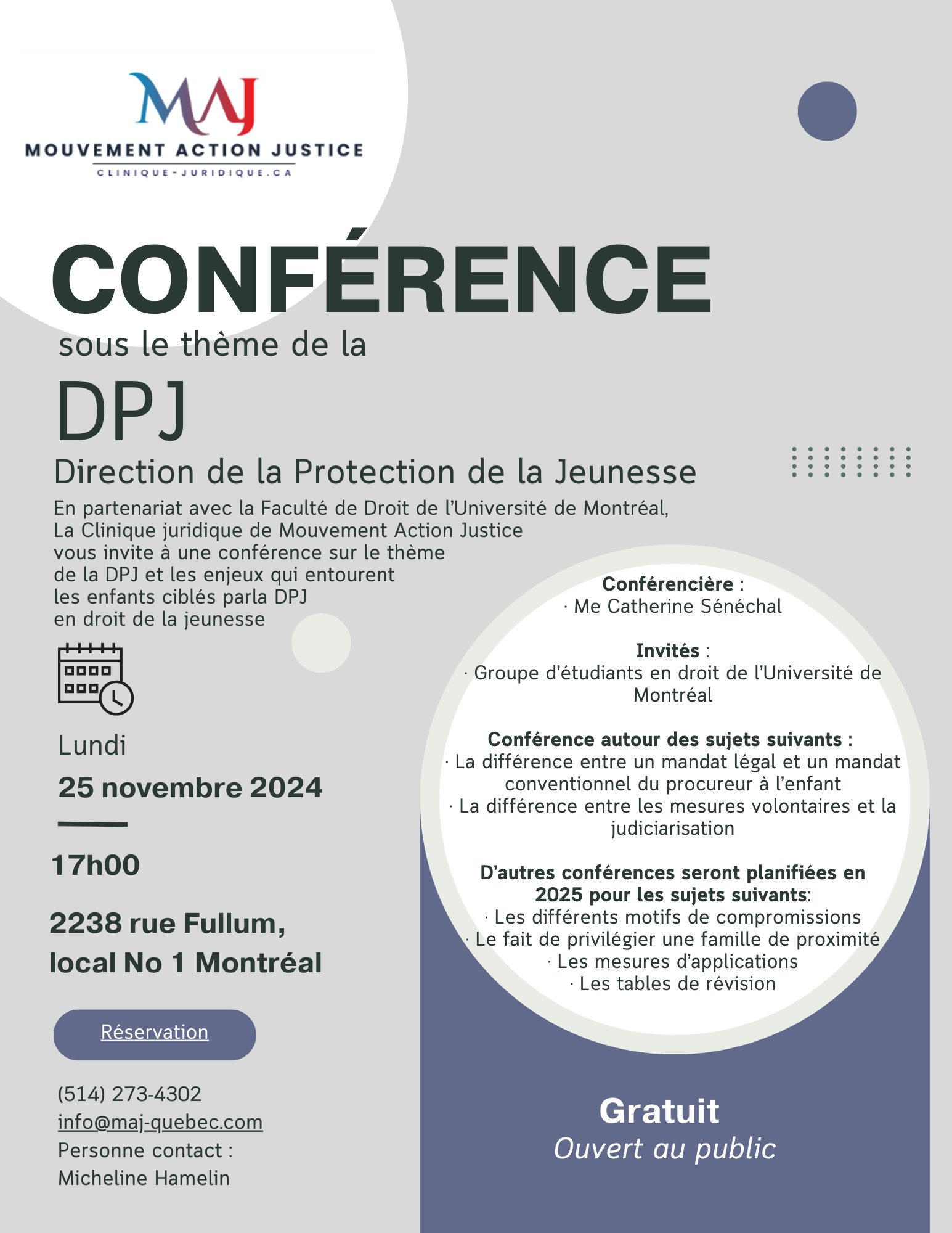Mouvement Action Justice: conférence sous le thème de la DPJ ...